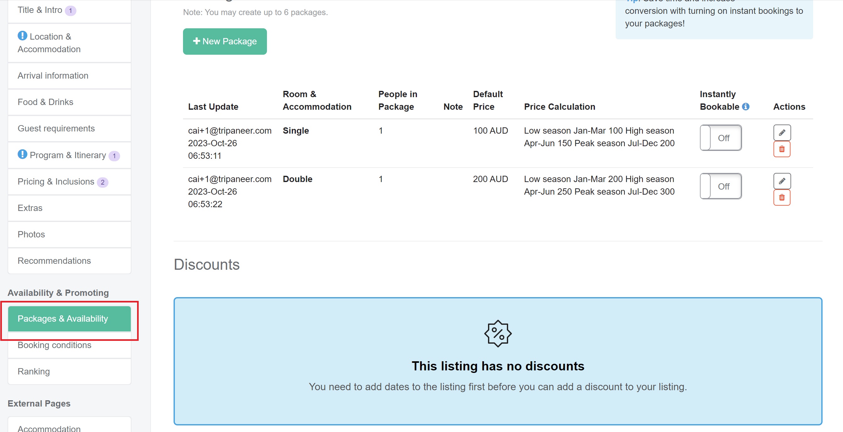 How can I create a seasonal package? – Tripaneer